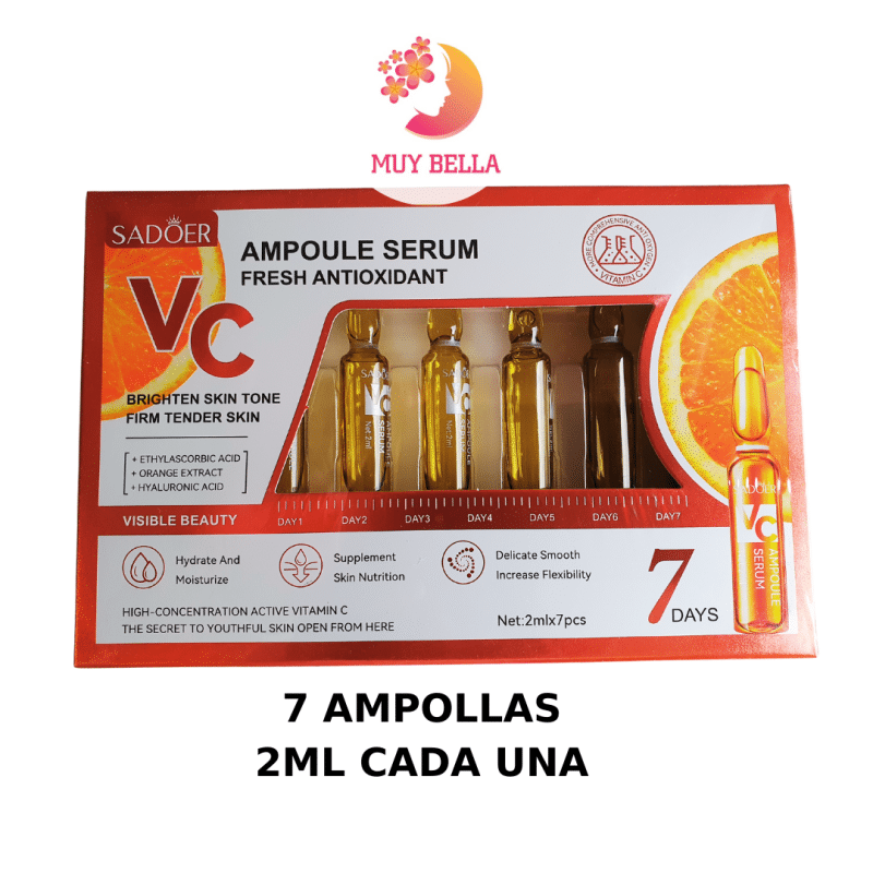 Caja 7 Ampollas Selladas 2 ml. Vitamina C SADOER - MUYBELLA.CL- Todo lo que buscas para tu belleza